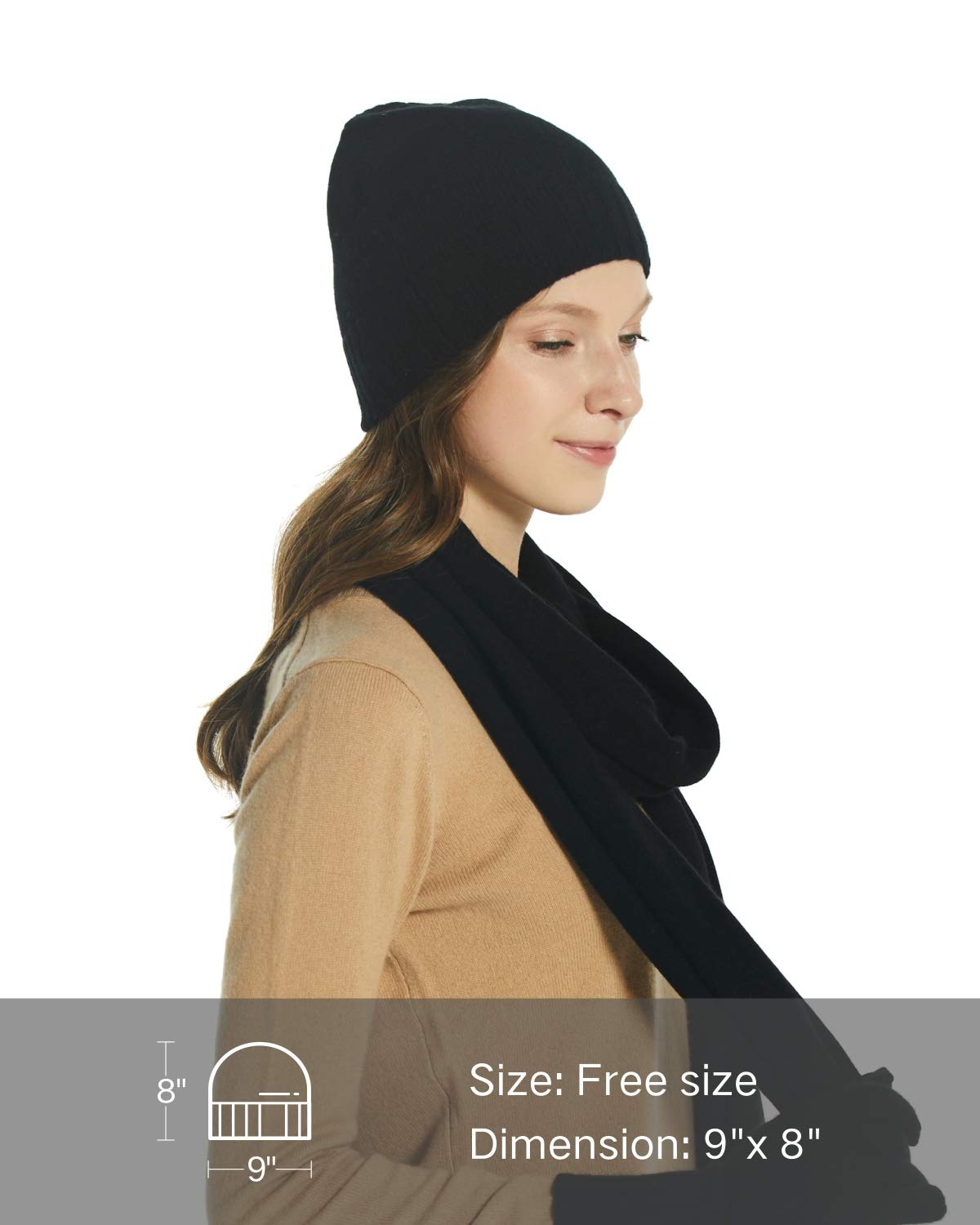 EURKEA 100% Pure Cashmere Winter Beanie Skullies Cap for Women, Soft Warm Lightweight Beanie