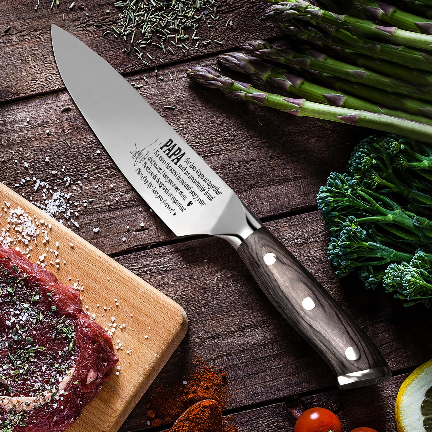 Papa Grandpa Christmas Birthday Gifts -Grandfather Papa Gifts from Grandkids -Best Papa Ever Gifts -Fathers Day Papa Gifts for Granddad Grandpa Grandfather, 8-inch Kitchen Knife Gifts for Papa