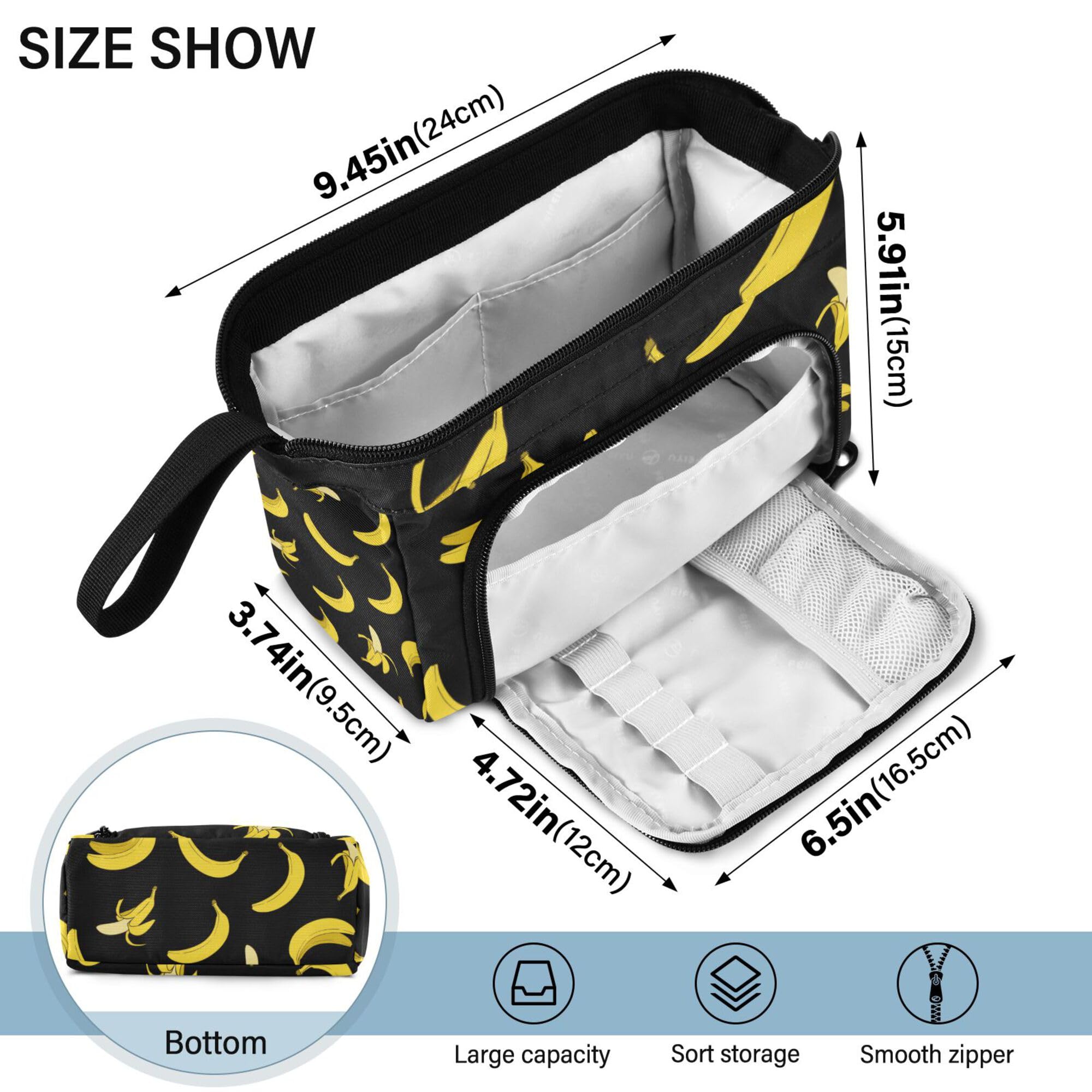Glaphy Yellow Banana Pencil Case, Large Capacity Pencil Pouch Bag Pen Carrying Cases Zipper Storage Stationery Bag