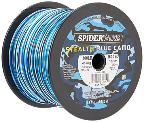 SpiderWire Stealth® Superline, Blue Camo, 40lb | 18.1kg, 300yd | 274m Braided Fishing Line, Suitable for Saltwater and Freshwater Environments