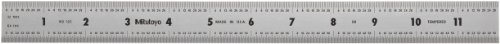 Mitutoyo 182-123, Steel Rule, 12" (5R), (1/32, 1/64, 1/10, 1/100"), 3/64" Thick X 1" Wide, Satin Chrome Finish Tempered Stainless Steel