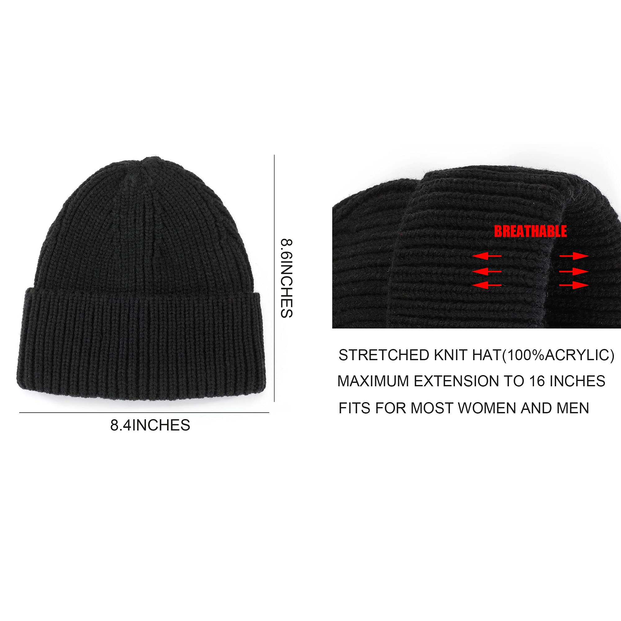 Feximzl Good Threads Beanie Hat Warm Knit Hat Thick Knit Skull Cap for Men Women (Black)