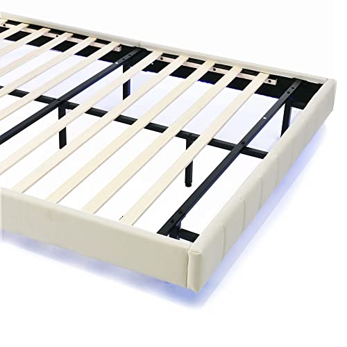 SIYSNKSI Modern Queen Upholstered Platform Bed with LED Lights, Floating Bed Frame with USB Charging and Headboard, Upholstered Platform Bed Frame for Kids Teens Adult Bedroom (Beige-055)