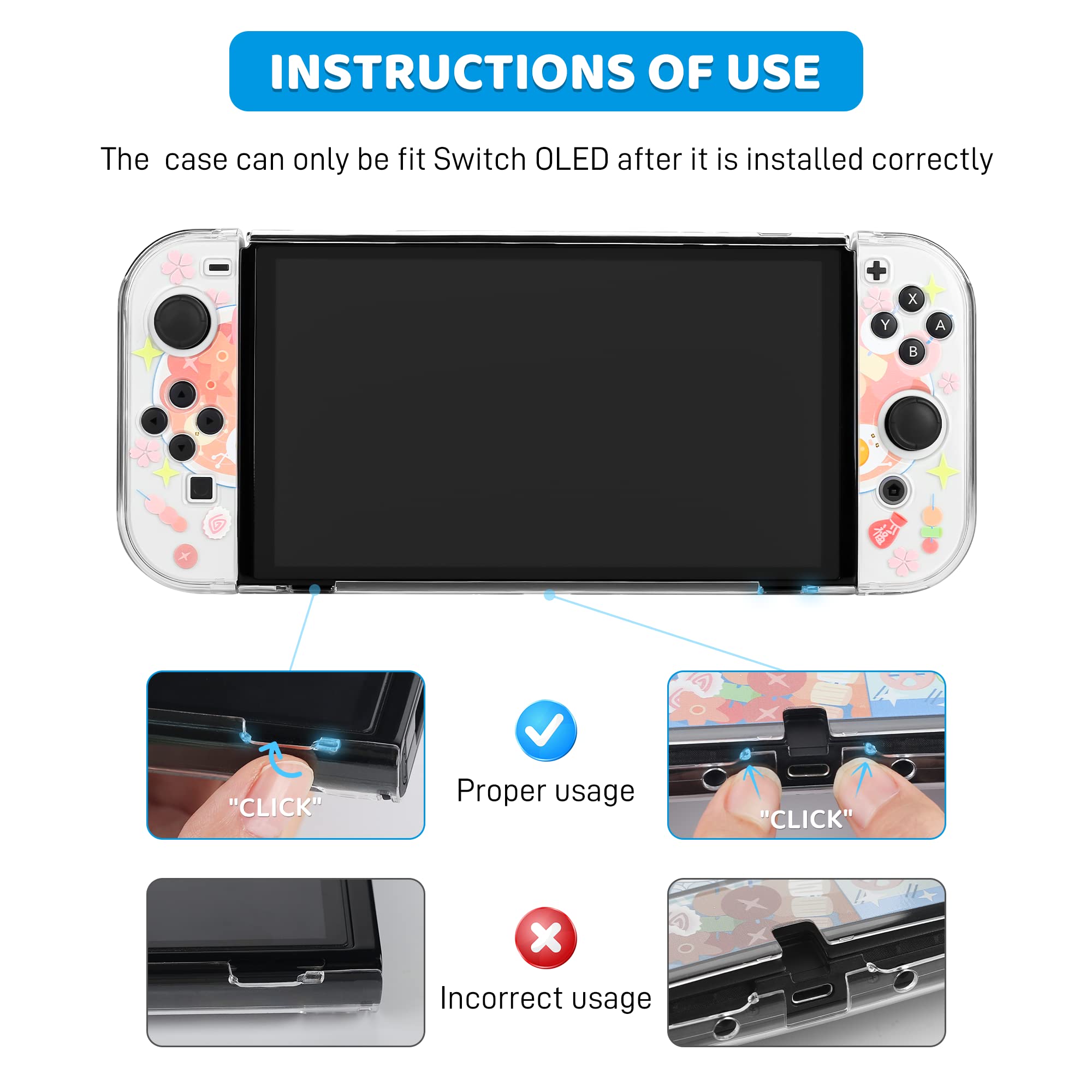 FANPL Case for Nintendo Switch OLED, Cover Case with Cute Cuisine Pattern Compatible with Switch OLED Console & Joycon, Hard PC Flip Shell with Ergonomics Grip Case, Kawaii Dockable Case for Girls