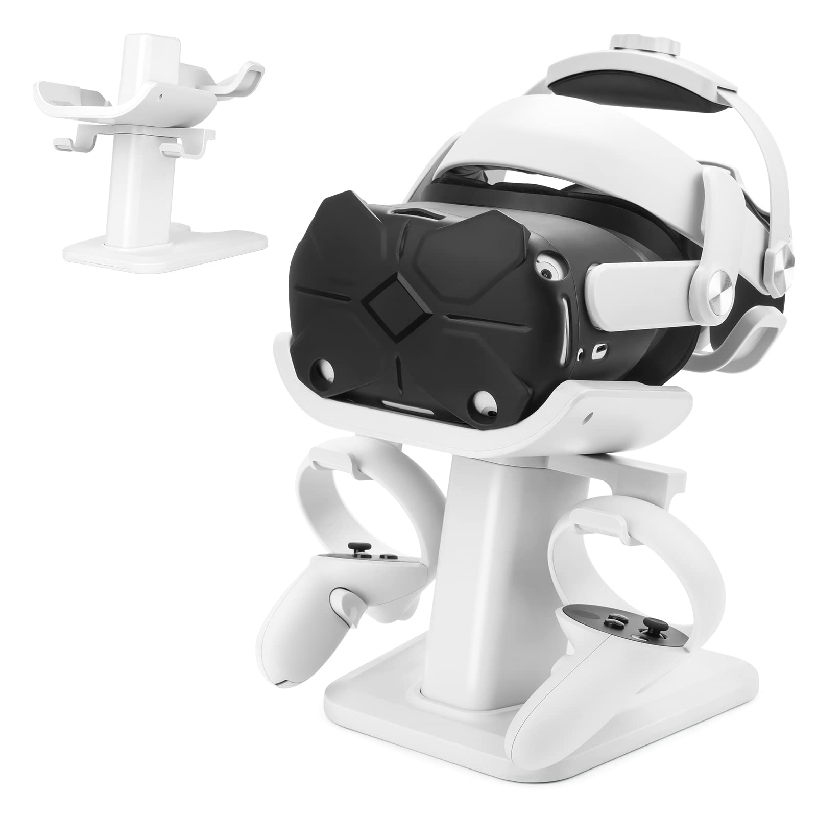 Head Strap & VR Stand for Oculus Quest 2, Replacement Adjustable Strap for Quest 2 Elite Straps, VR Stand Display Holder and Controller Mount Station, White