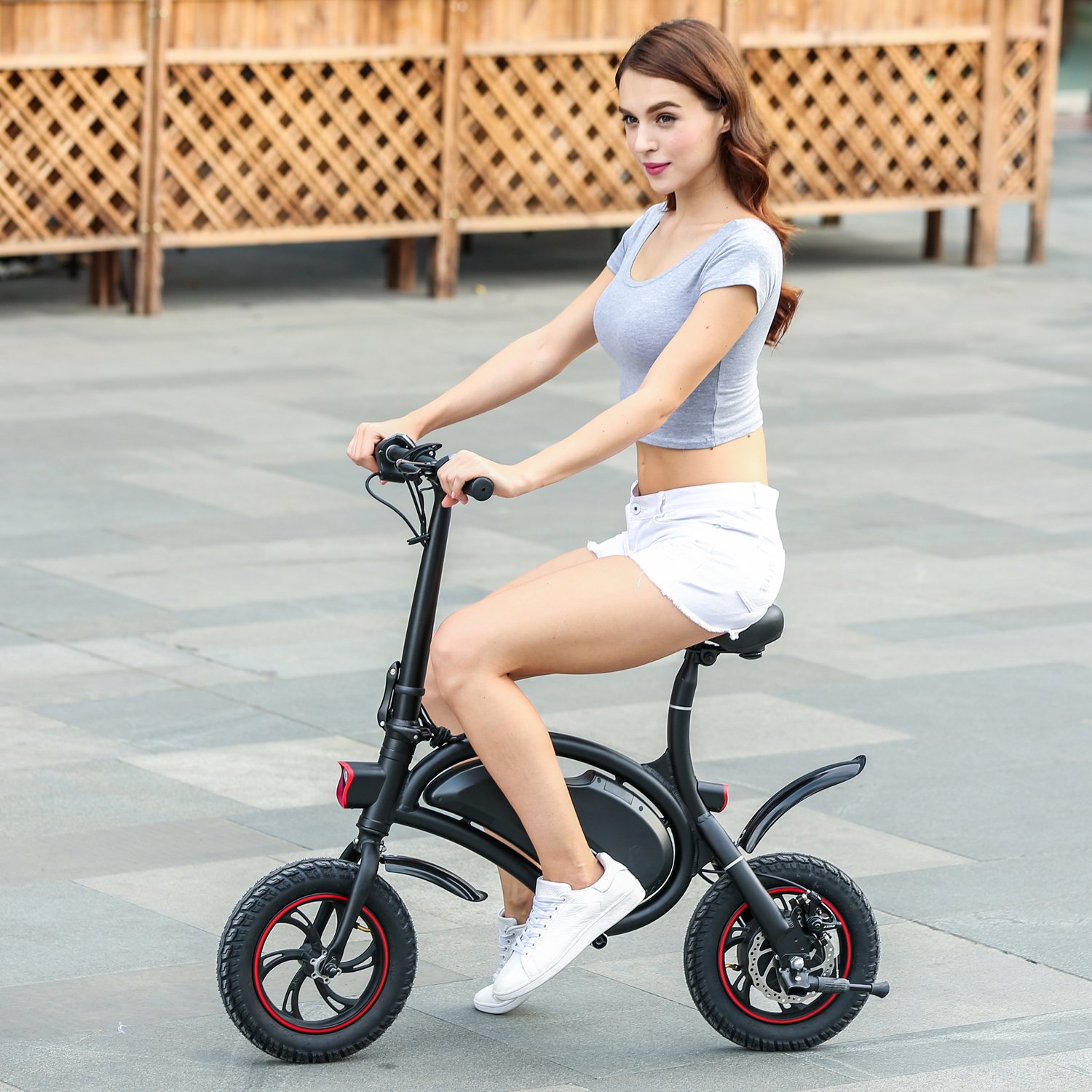 Folding Electric Bicycle, 36V Lightweight E-Bike Mini Electric Bike, Collapsible Frame Aluminum Alloy Folding Ebike with Removable Lithium-ion Battery (Black-6AH)