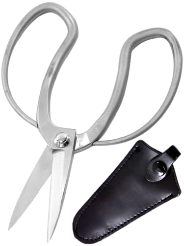 KAKURI Okubo Shears 7.8" (200 mm) Bonsai Scissors Long Blade, Flower Arranging Scissors, Japanese Stainless Steel, Silver, Made in JAPAN