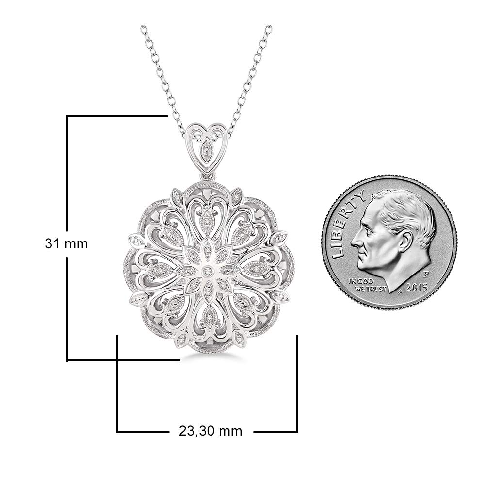 Evoque Sterling Silver Necklaces(1/20 Cttw, J-K Color, I1-I2 Clarity) - 18" Silver Medallion Pendant For Women