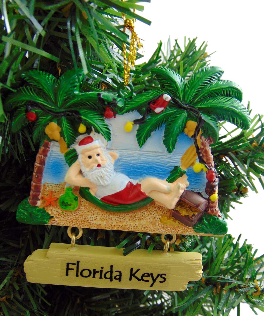 Florida Keys Ornament Souvenir Beach Santa in Hammock Christmas Tree Decoration