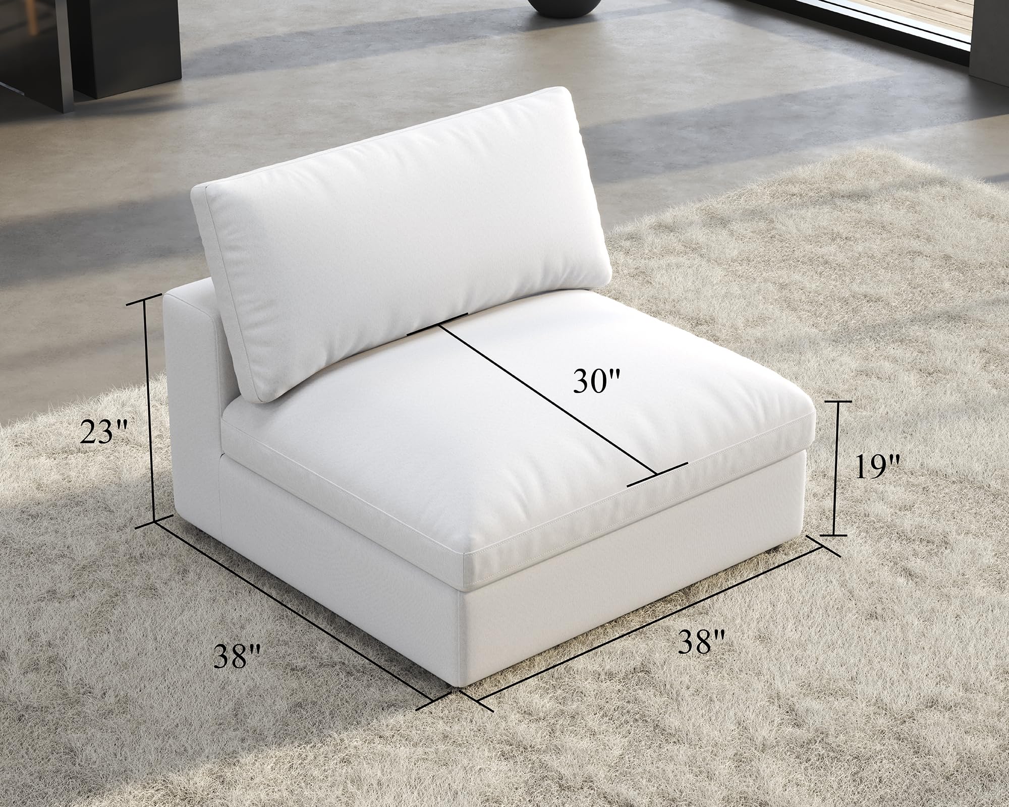 PaPaJet Modular Sectional Sofa, 38 Inches Down Filled Sofa Couch, Middle Seat, Comfy Couch for Living Room, White Linen