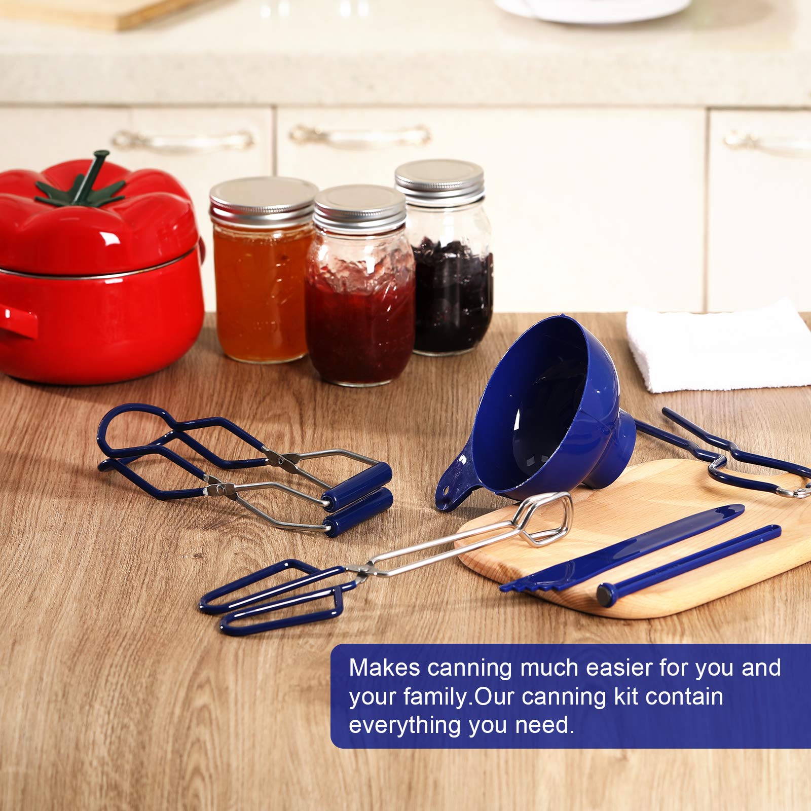 FONLLAM Canning Kit, 7PCS Canning Starter Kits, Canning Supplies for Home Canning Include Canning Funnel, Jar Lifter, Jar Wrench, Lid Lifter, Canning Tongs, Bubble Popper, Cleaning Tool (blue)