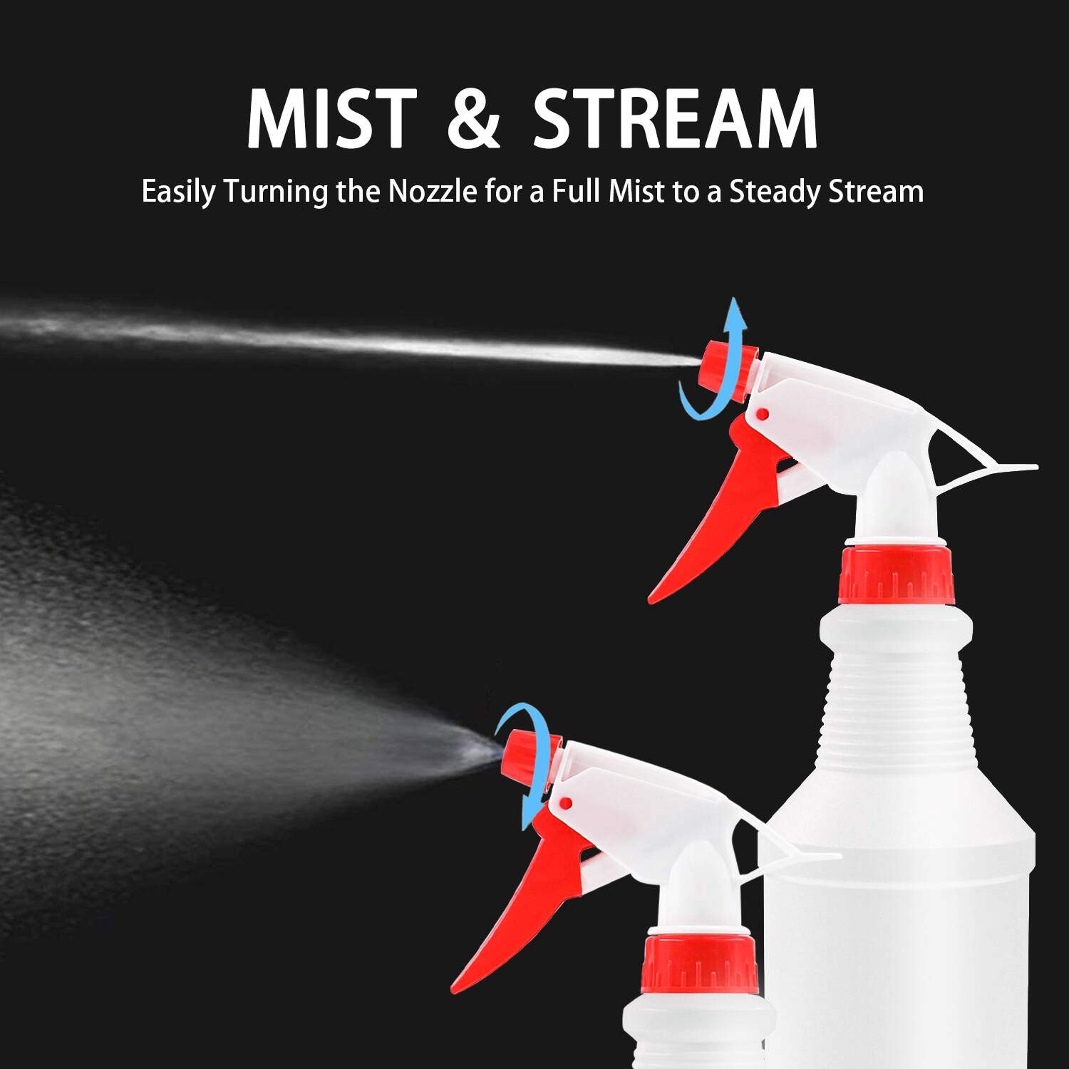 Empty Plastic Spray Bottles 16oz/500ml 2 Pack Professional Heavy Duty Reusable Water Spray Bottle with Adjustable Trigger Sprayer from Fine Mist to Stream for Hair Cleaning Solutions Gardening Plant
