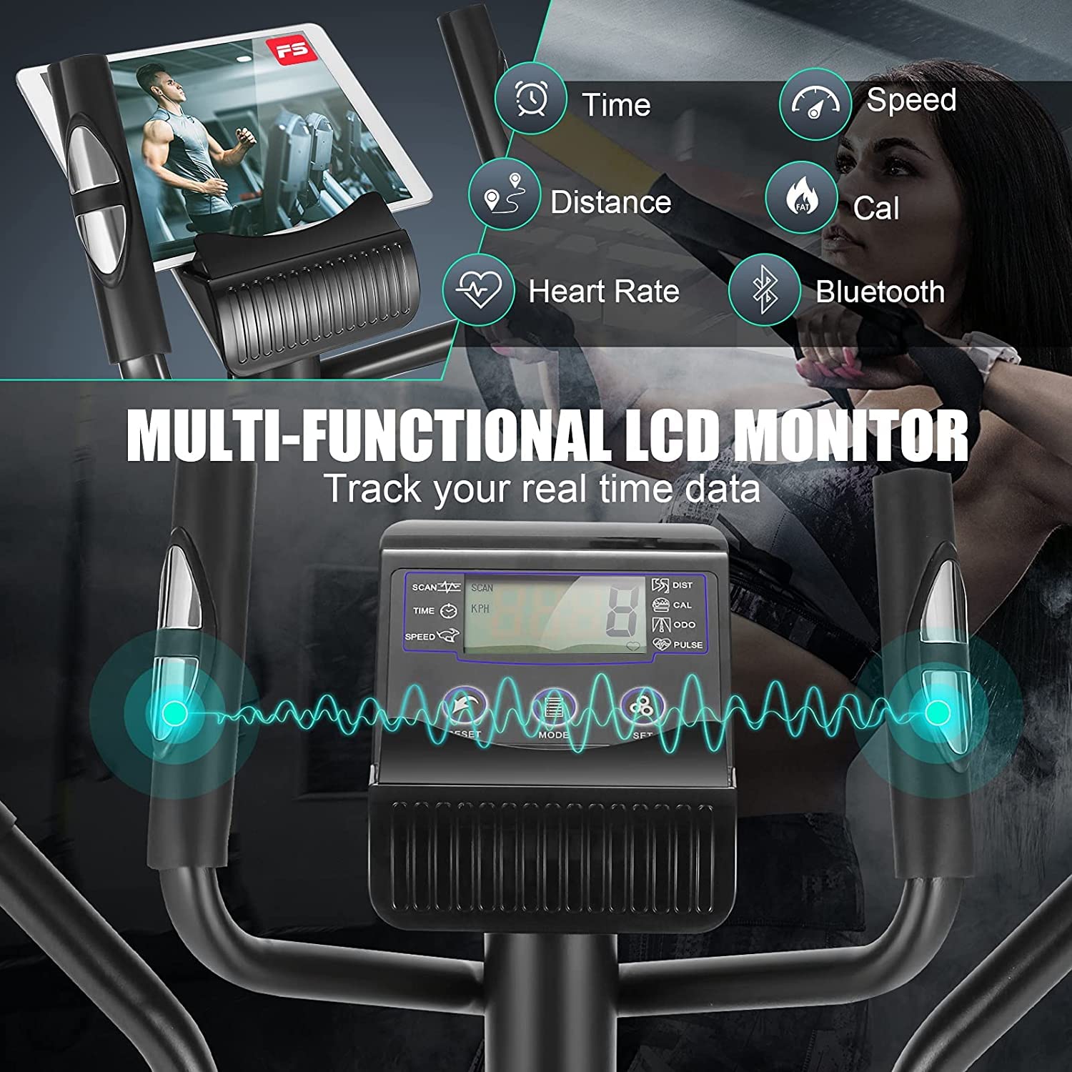 FUNMILY Elliptical Machine for Home Use - Elliptical Training Machines with 8 Level Magnetic Resistance, APP Connect, Multi-Function