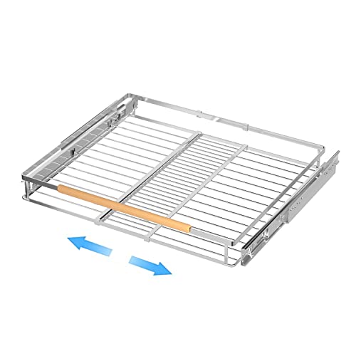Redrubbit 2 Pack Expandable Pull Out Drawers Cabinet Shelf Organizer, Heavy Steel Metal Wire Slide Out Kitchen Pantry Organizer Storage Shelf, Adjustable Width 16.3~26.3"x17.3" D