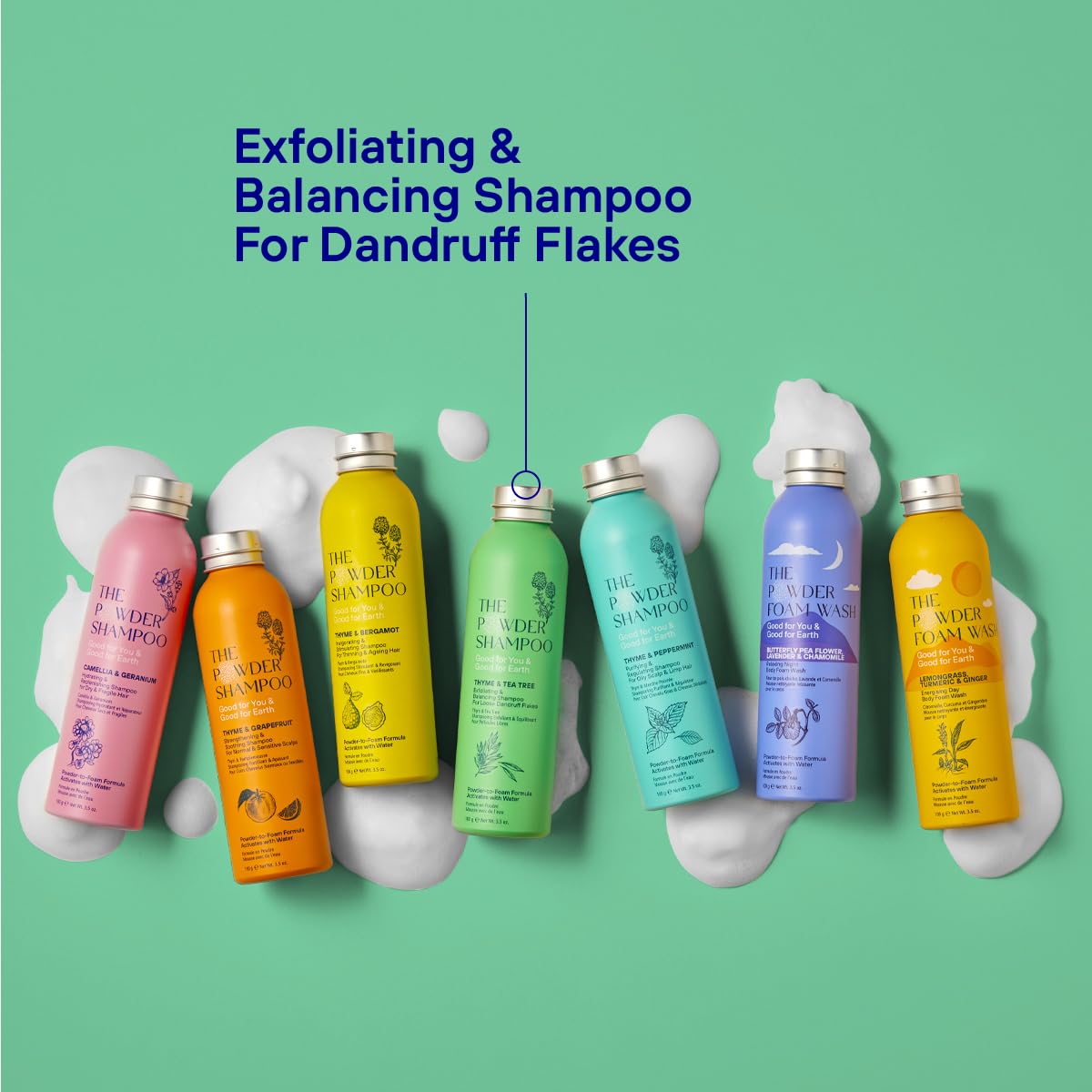 Invigorating Foaming Powder Shampoo for Thinning Hair | 20x Washes | Vegan, Eco-Friendly, Bergamot, Thyme 0.7 Oz Mini Aluminum Bottle