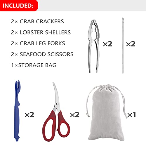 Seafood Tools Set Includes 2 Crab Crackers 2 Seafood Fork 2 Lobster Crackers 2 Seafood Scissors -Nutcracker Set(9 Piece )