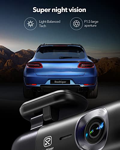 REDTIGER Dash Cam 4K Front and Rear 1080P, WiFi GPS Car Camera with Free 32GB SD Card, Dual Dash Camera for Cars, Loop Recording, Night Vision, Parking Mode, Smart App Control, Support 256GB Max