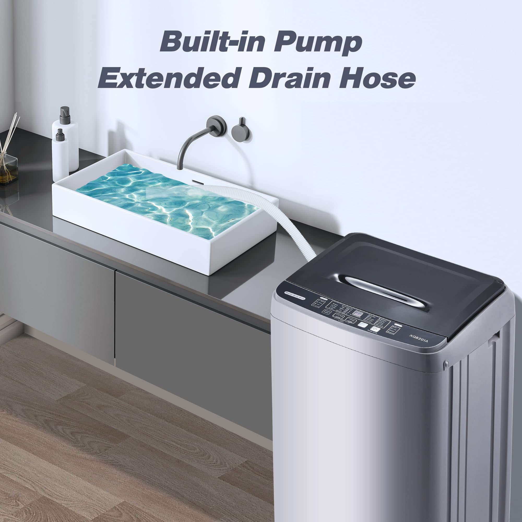 Full-Automatic Portable Washing Machine,2.3 Cu.ft Washer and Dryer Combo,Portable Washer and Spin Dryer with Drain Pump,Small Laundry Washer for Apartment Household RV,10 Wash Program & 8 Water Level,Grey