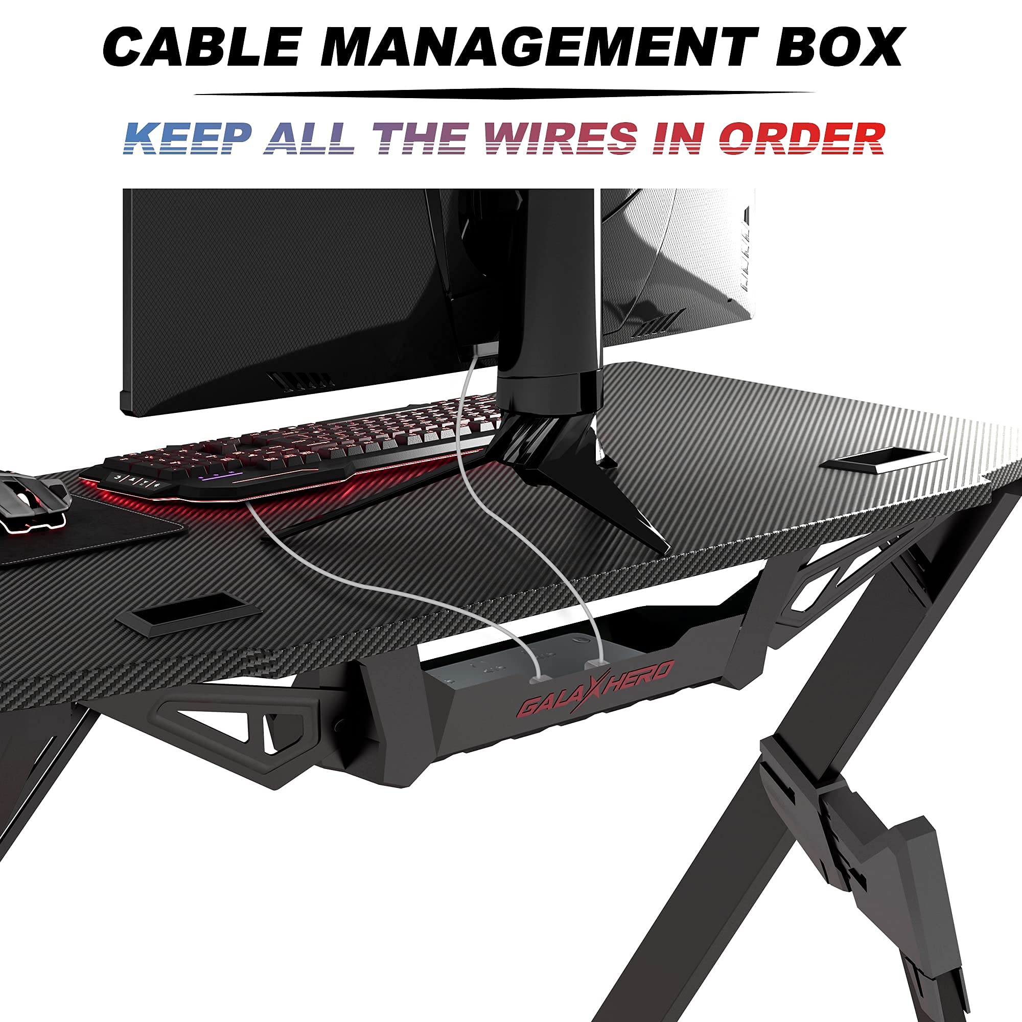 GALAXHERO 43.3β Pro Gaming Desk, Gamer Computer Desk with Headphone Hook and Cup Holder, Home Office PC Workstation for E-Sports Use, Free XL Mouse Pad, Black&Red, GX-A
