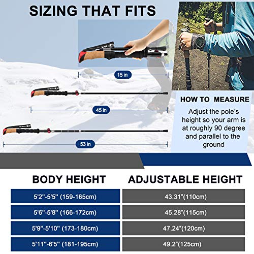 Folding Trekking Poles- 2 Pack Lightweight Aluminum Adjustable Hiking Poles-Walking Sticks with Quick Lock System - Upgrade Cork Handle-Professional Walking Poles for Men, Women and Children
