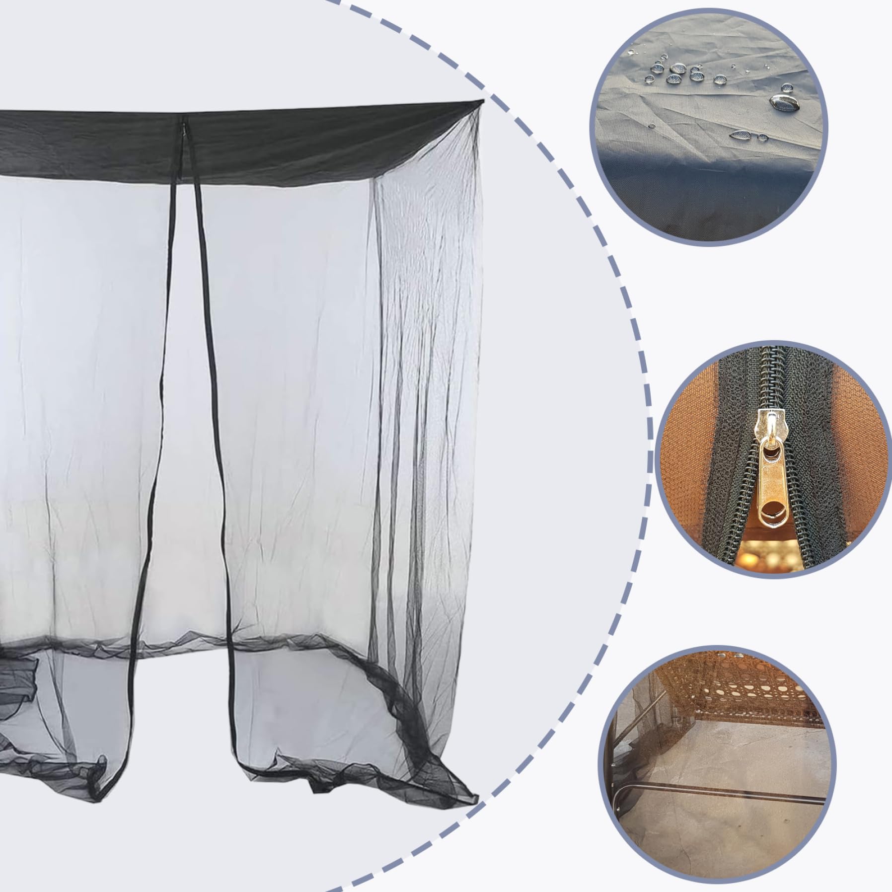 Garden Netting Patio Net for 3 Person Swing Chair, Waterproof Top Cloth Mesh Netting with Zipper,Breathable Roof Tent, Rectangle Outdoor Screen Tent