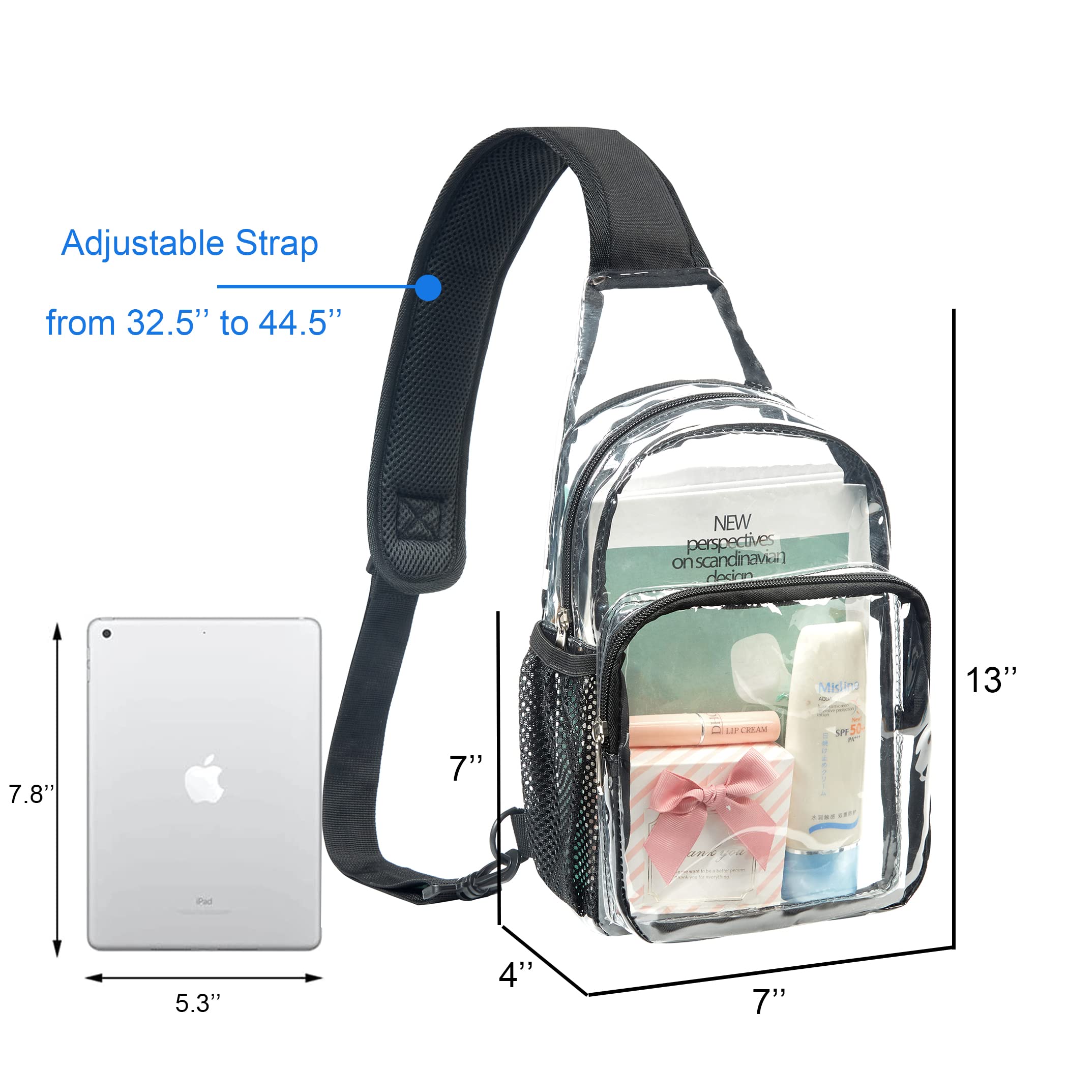gdbis Clear Sling Bag Stadium Approved, Multipurpose Clear Shoulder Backpack, Casual Chest Daypack for Hiking, Stadium or Concerts