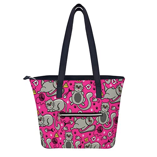Funny British Cat Women's Tote Bag PU Leather Shoulder Bag Handbags Purse For Work Shopping Travel