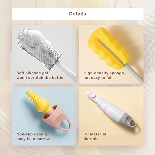 SEEDNUR Baby Bottle Brush Silicone Cleaning Brushes Water Bottle Cleaner 4pcs(Gray)