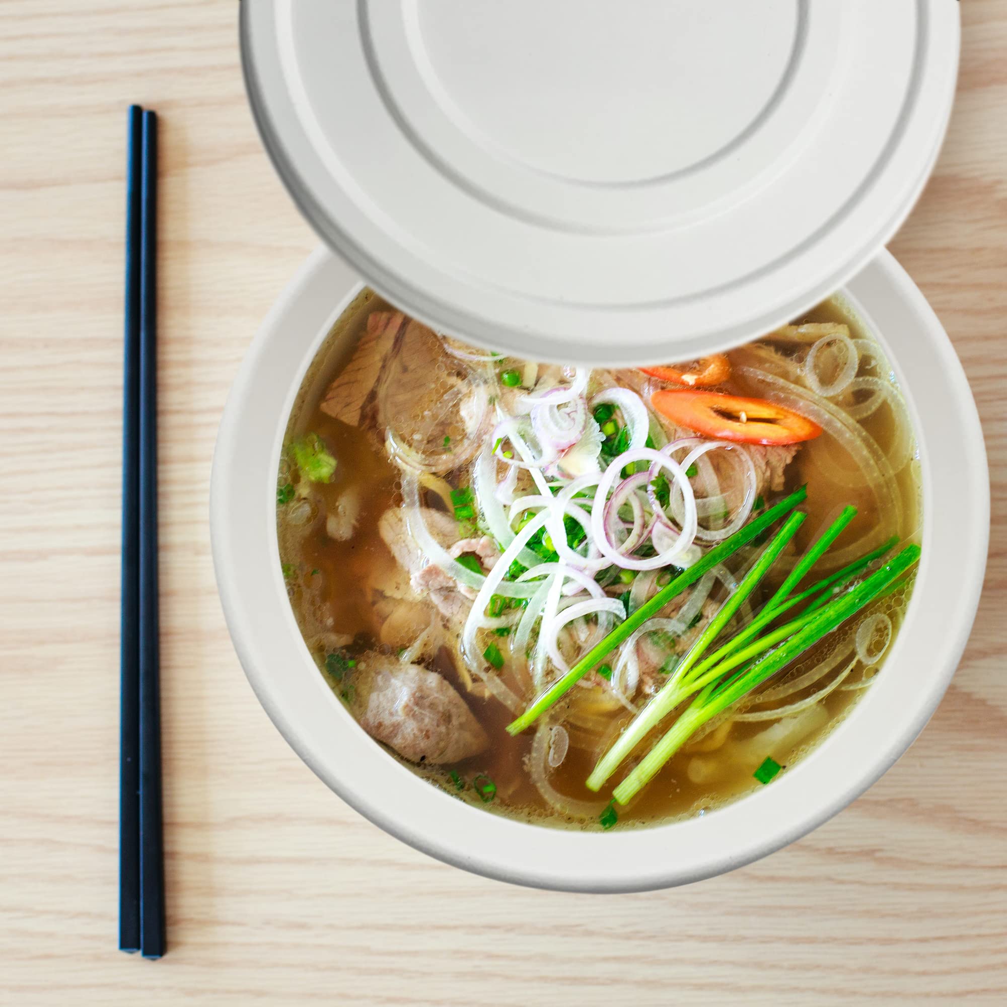 Earth's Dreams 25-Pack 24oz 100% Compostable Bowls With Lids, Eco-Friendly Bagasse Sugarcane Fiber Paper Bowls/Disposable Bowls - Hot Soup Or Breakfast Bowls -Kid-Friendly Or Disposable Pet Bowls