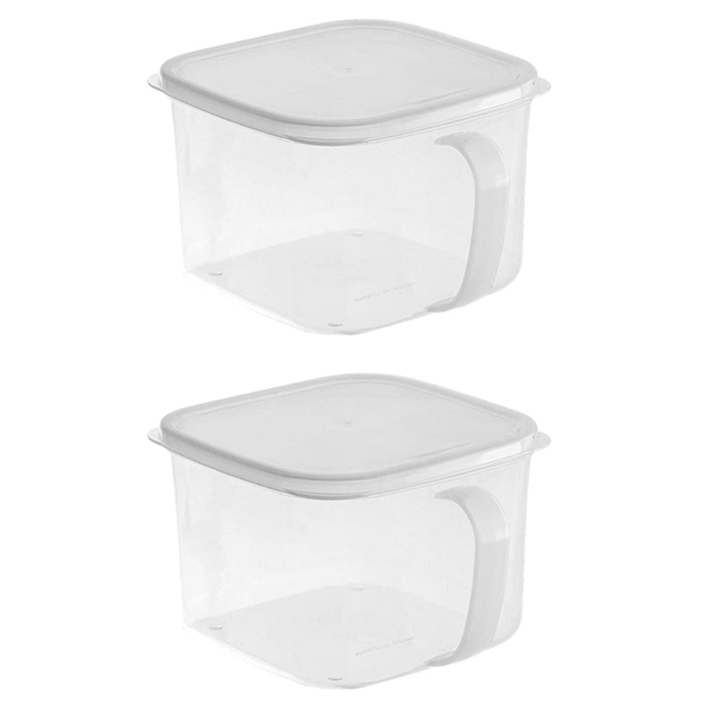 HANABASS 2Pcs Plastic Storage Containers Square Food Storage Organizer with Lid Handle Plastic Food Storage Containers with Lids for Fruits Vegetables Meat Egg