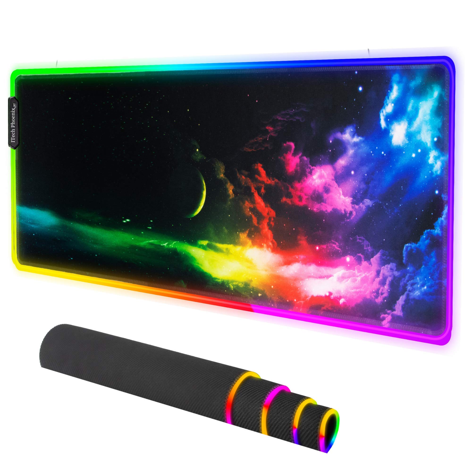 Galaxy Space Gaming Mouse PadGaming Mouse Pad|Extended RGB Gaming Mouse Mat|LED Animated Mouse Pad with Waterproof Surface-Anti-Slip Base -10 Colors&4 Modes-31.5x11.8x0.16inches