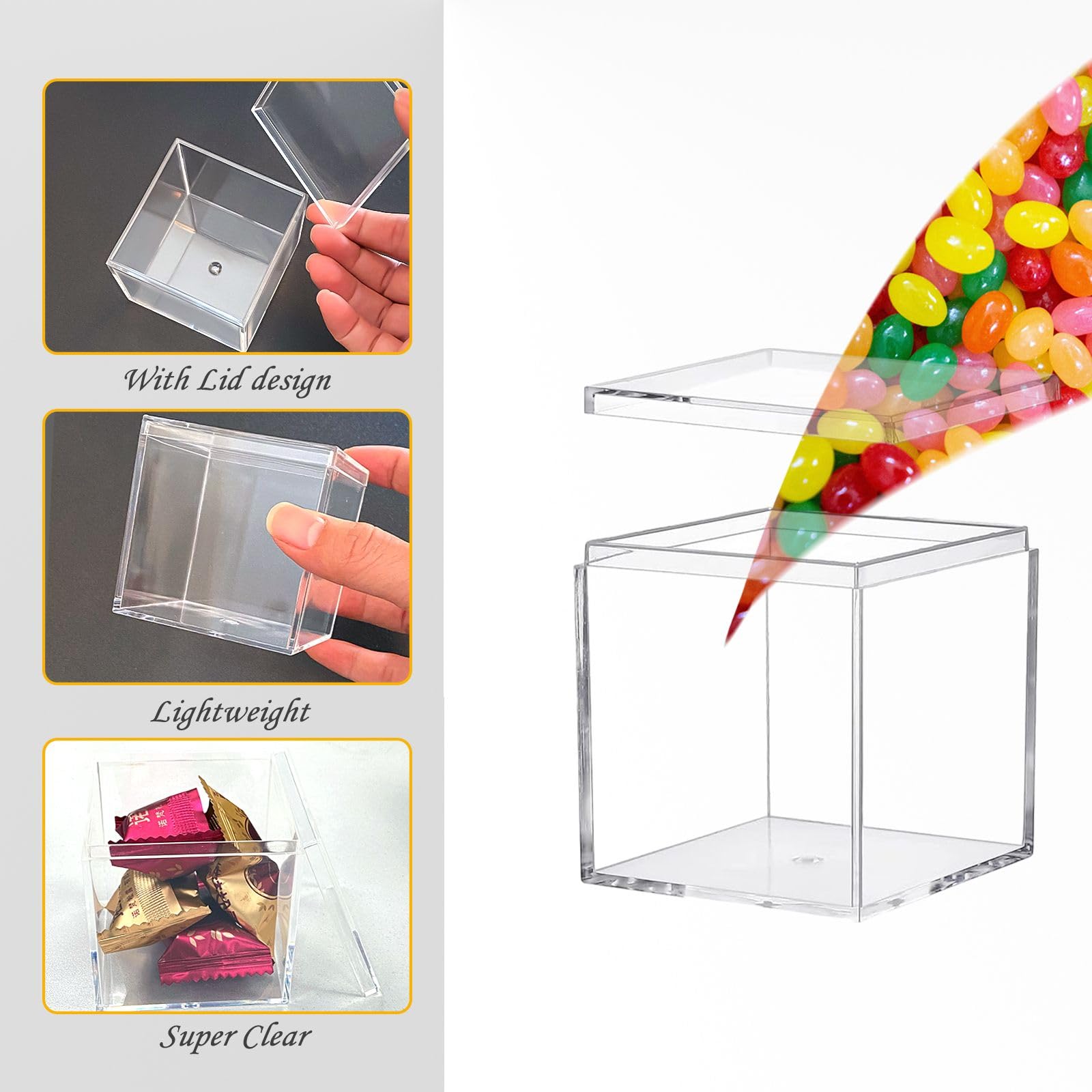 SHERY Clear Acrylic Box Small Plastic Storage Box with Lid Mini Display Cube Square Containers for Candy Jewelry and Thin Things