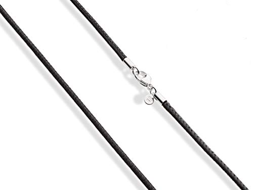 Miabella Genuine Italian 2mm Black or Brown Leather Cord Chain Necklace for Men Women with 925 Sterling Silver Clasp Made in Italy (Black, 22)