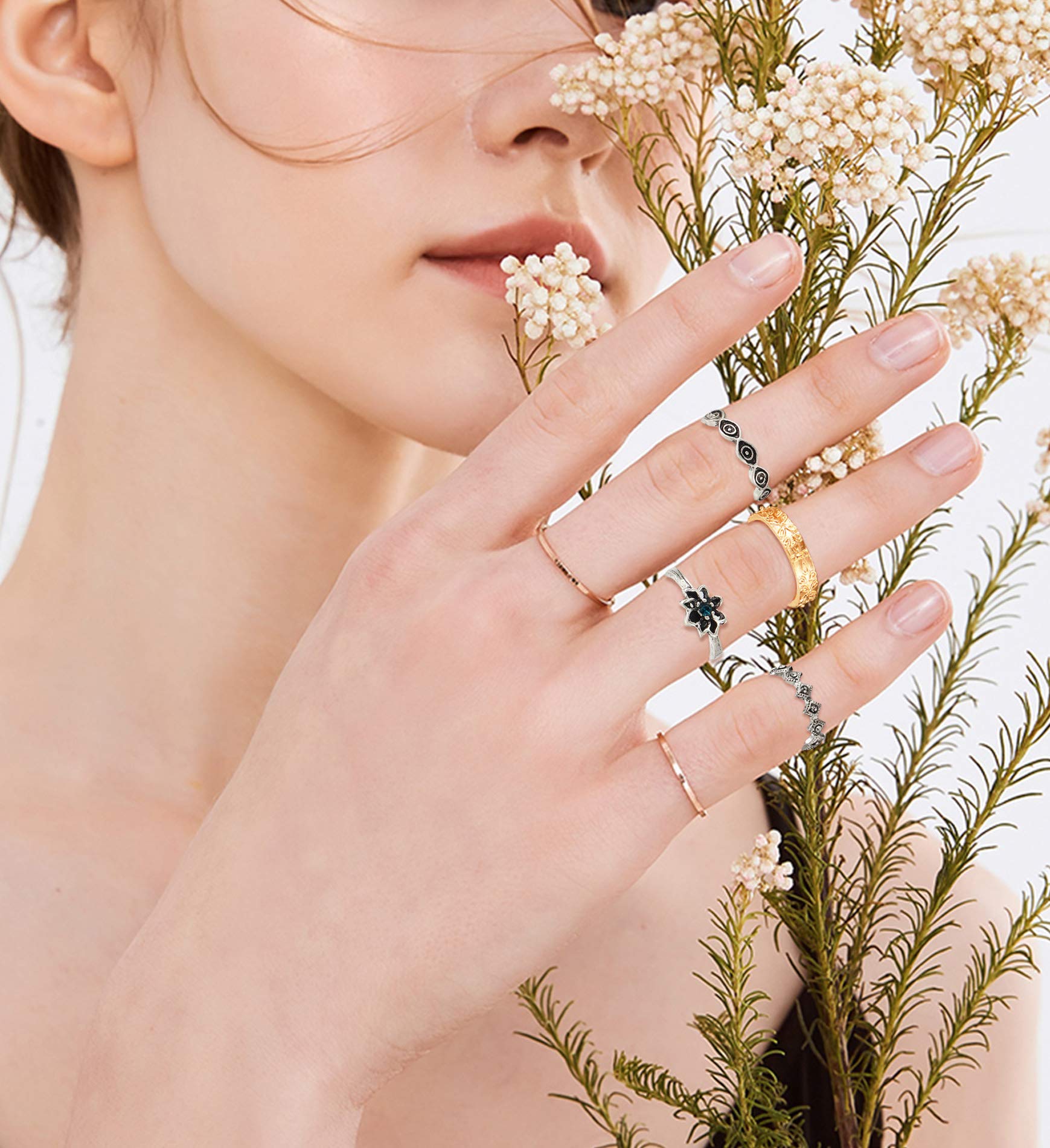 FIBO STEEL 72 Pcs Vintage Knuckle Butterfly Rings for Women Stackable Midi Finger Ring Set