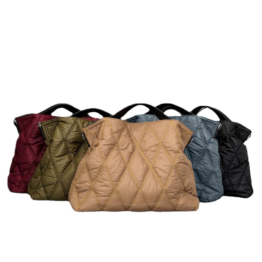 HACODAN Puffer Tote Bag Quilted Crossbody Bag for Women Trendy Puffy Purse Messenger Handbags Down Padded Shoulder Bag (red)