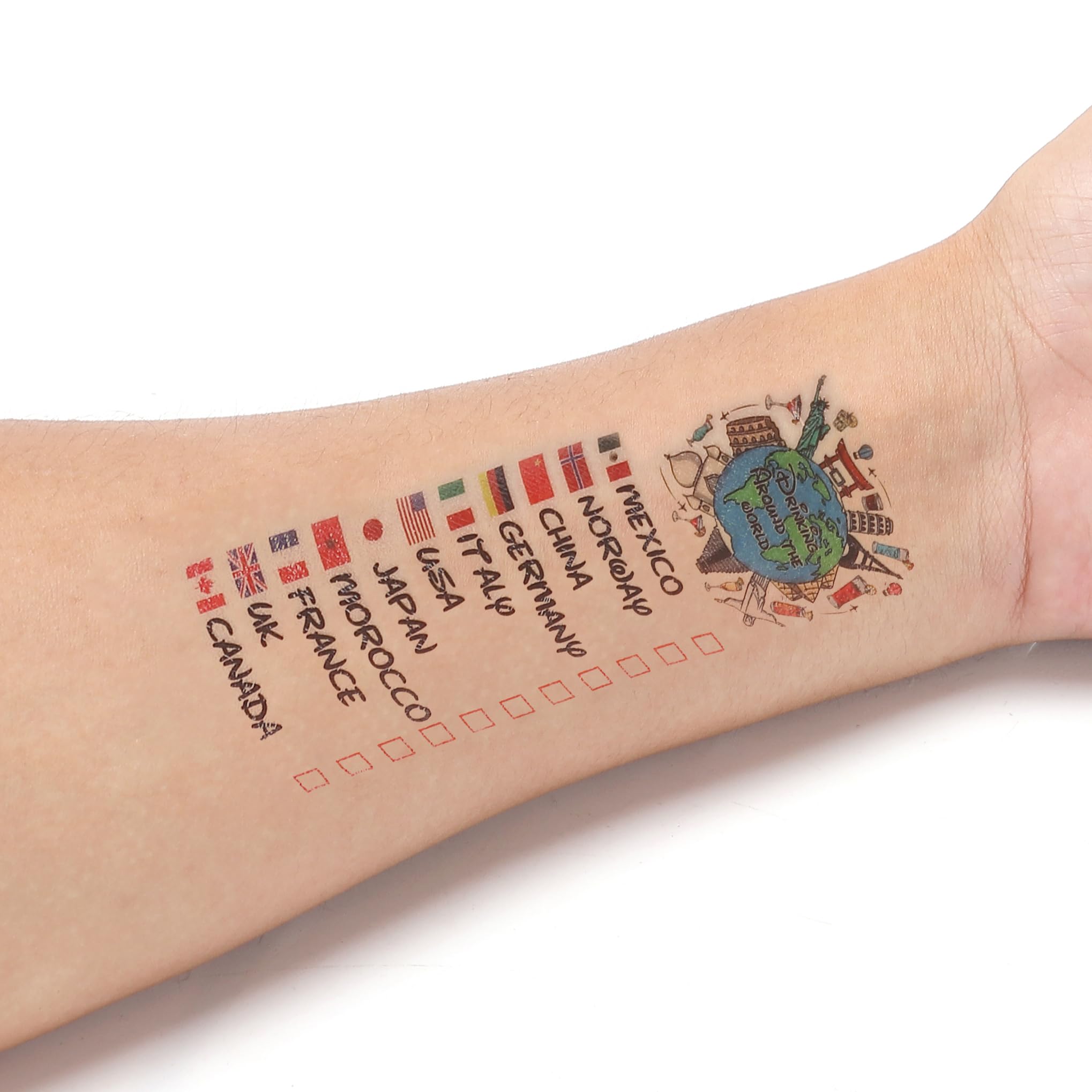 Drinking Around The World - Pack Of 4 Tattoo - Perfect For Trip To Epcot