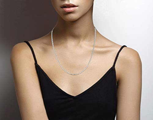 Miabella Solid 925 Sterling Silver Italian 4mm Diamond-Cut Solid Flat Mariner Link Chain Necklace for Women Men, Made in Italy (Length 22 Inches)