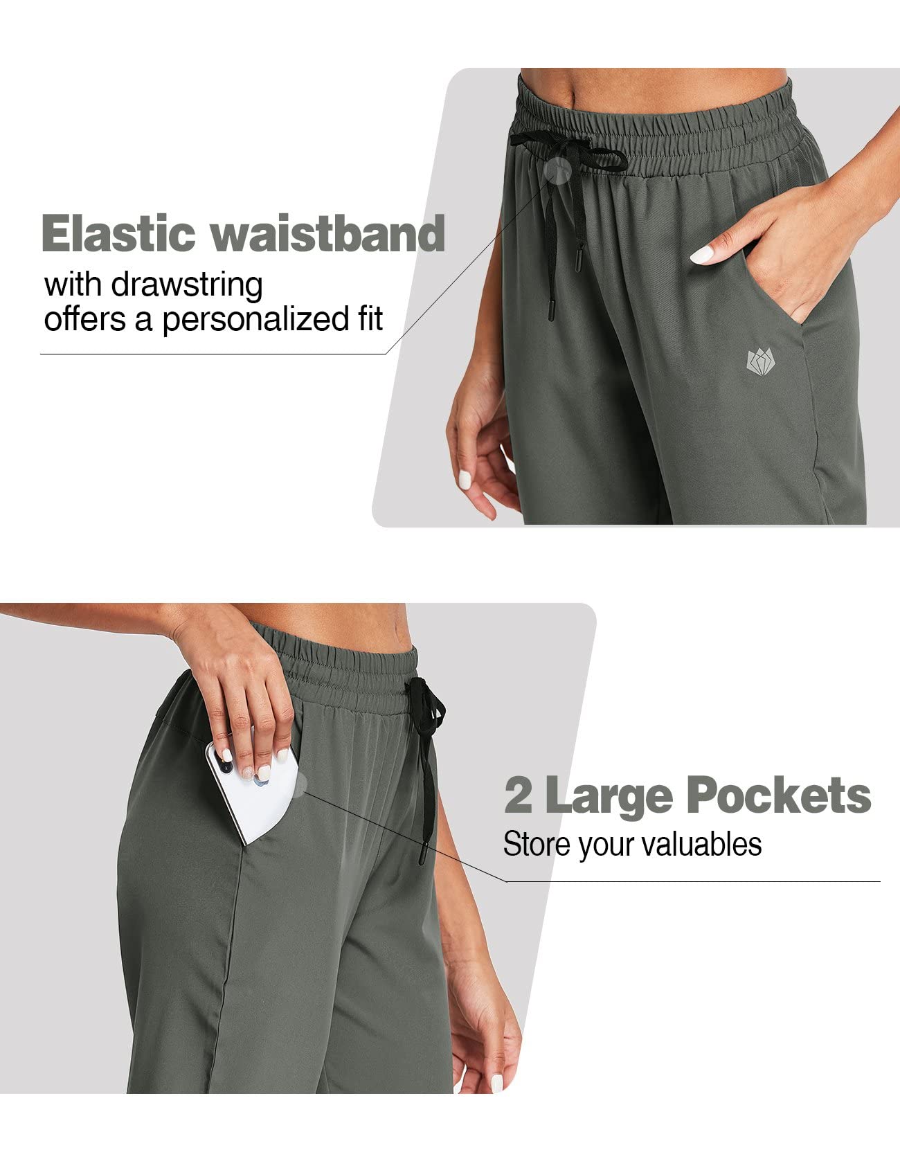 FitsT4 Women's Lightweight Hiking Pants Quick Dry Drawstring Joggers Ankle Pants with Pockets Charcoal Size M