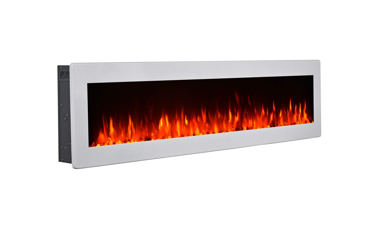 GMHome 50 Inches Wall Mounted Electric Fireplace Freestanding Heater Crystal Stone Flame Effect 9 Changeable Flame Color Fireplace, with Remote, 1500W ā Metal Panel, White