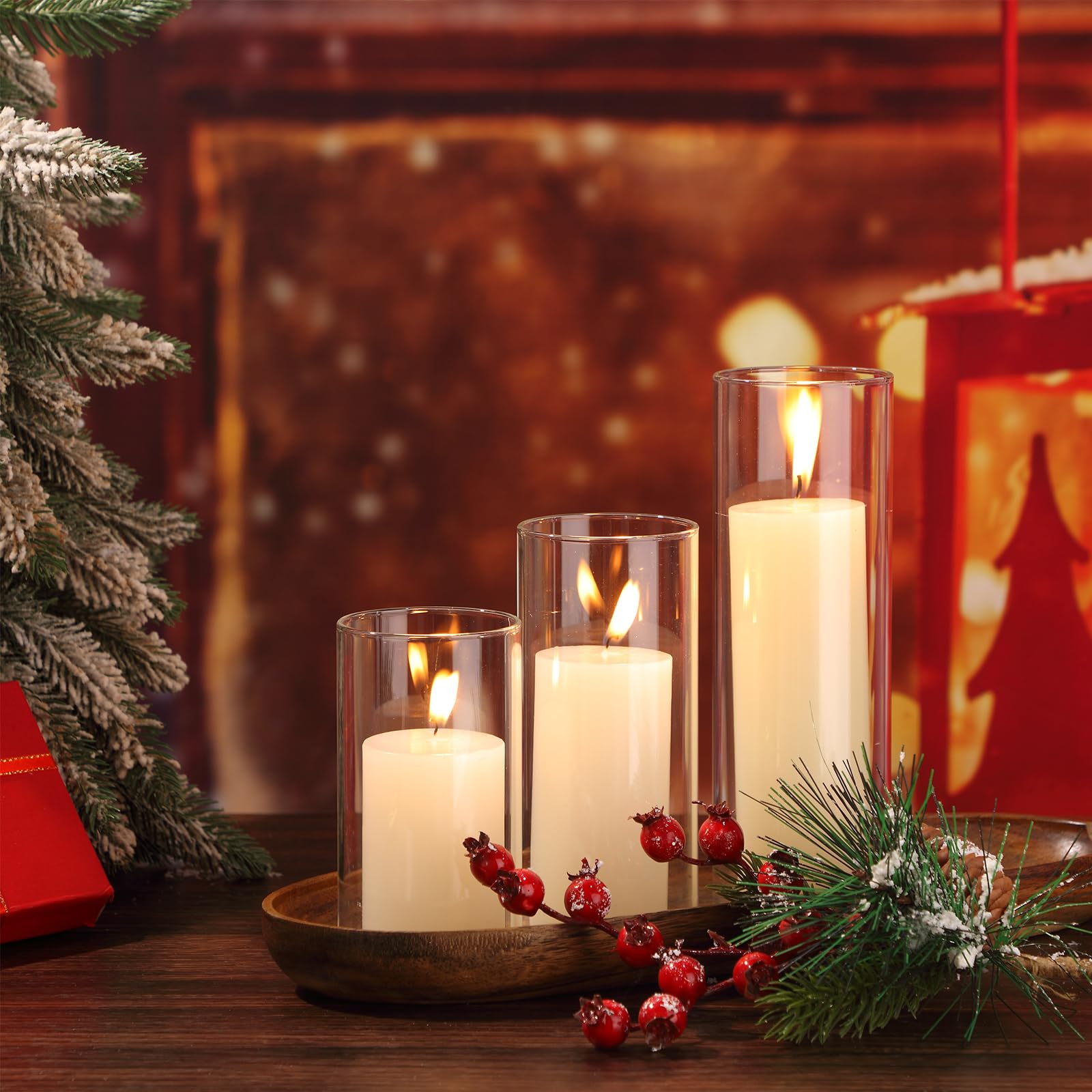 Shihanee Set of 6 Pillar Candles and Glass Cylinder Vases Clear Cylinder Candle Holders for Slim Tall Pillar Candles Wedding Centerpieces(2.6'' x 4.7'', 5.9'', 7.9'',Ivory White)