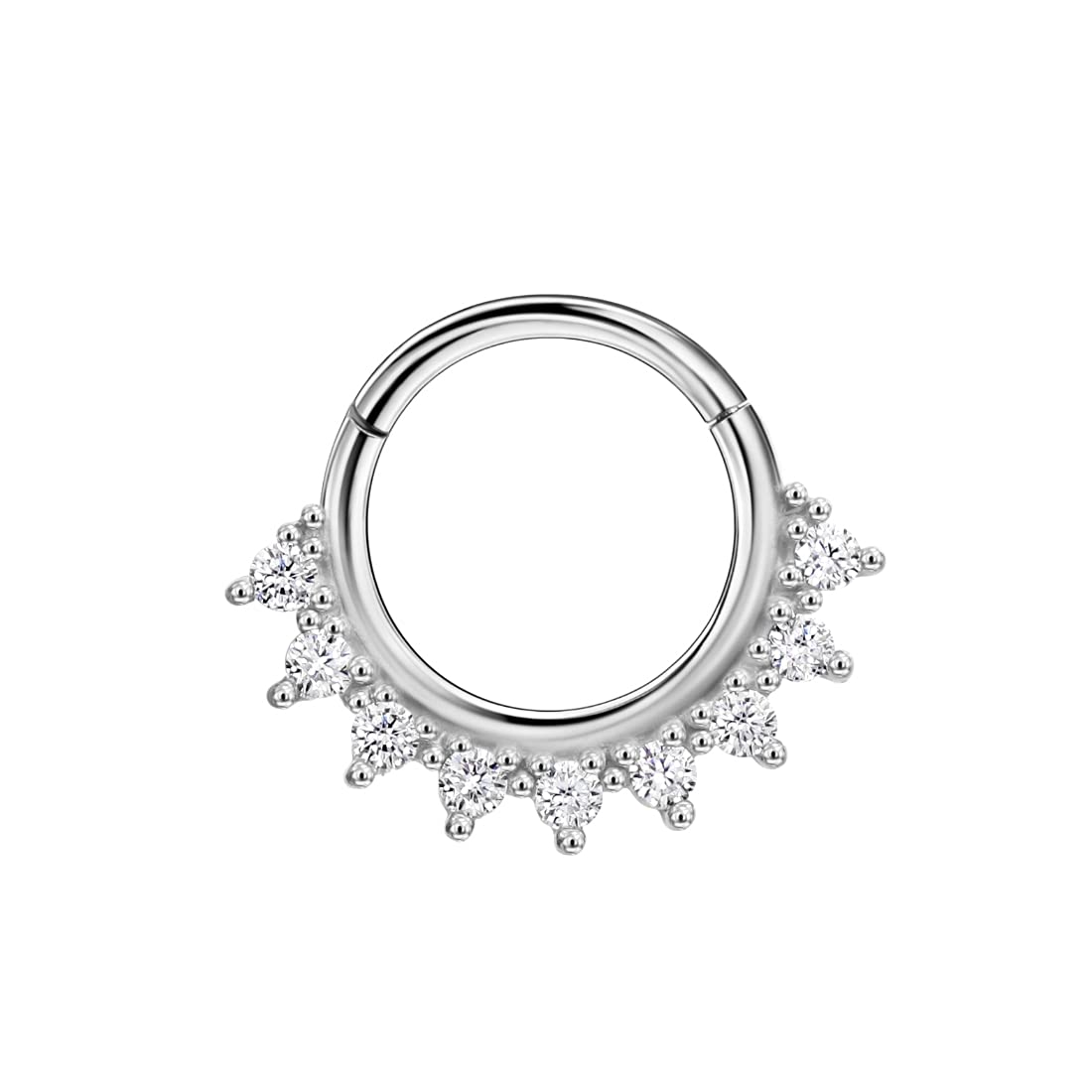 FANSING 16g 8mm Septum Rings for Women Surgical Steel Septum Jewelry 16 Gauge 9 Cubic Zirconia Spike Septum Hoop Silver