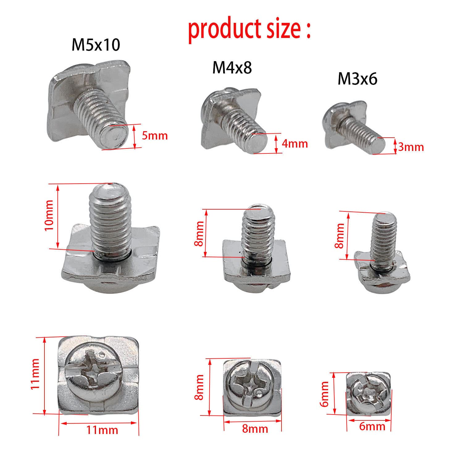Harissess 50PCS M3*8 Terminal Block Screws with Square Washers(6 * 6mm),Nickel Plated Cross Pan Head Screw, M3*8*6mm