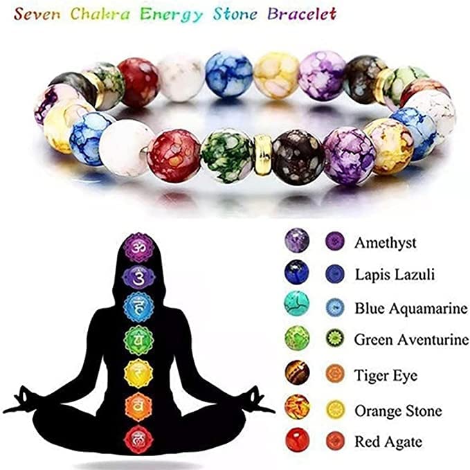 Healing Crystals Bracelet Handmade Natural Gemstones Beads Bracelet Elastic Natural Stone Yoga Beads Bracelet Bangle Gifts (Multicolor,Orange,Red)