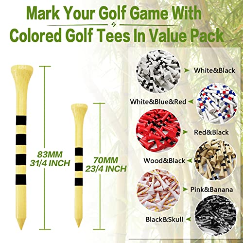 FINGER TEN Golf Tees Wood 3 1/4 Inch 120 Count, Durable Biodegradable Wooden Bamboo Tee 83mm (Wood&Black, 3 1/4 Inch(120 Pack))