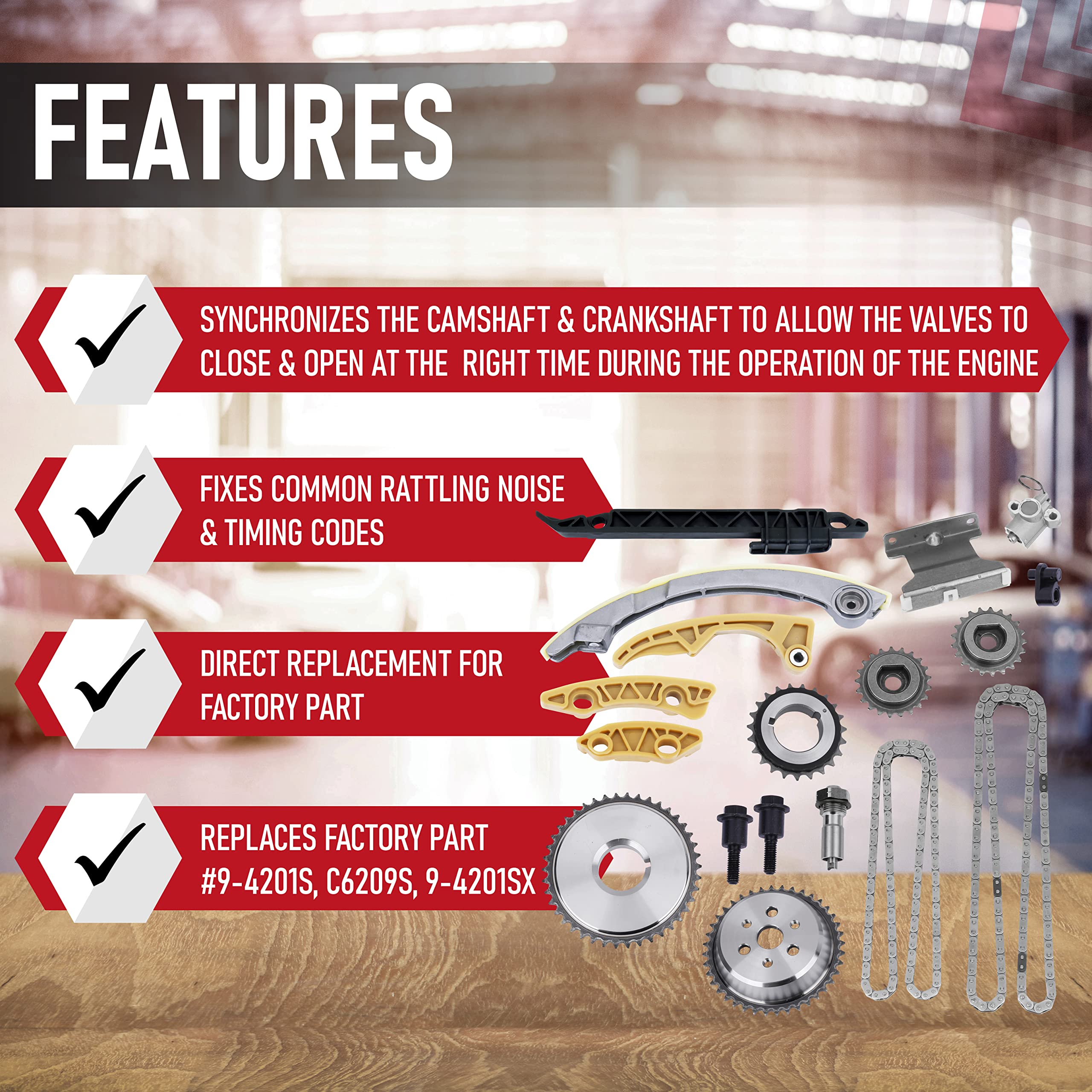 Engine Timing Chain Kit - Compatible with Buick, Chevy, GMC, Pontiac and Saturn - 2.0L, 2.2L, 2.4L - LaCrosse, HHR, Malibu, Terrain, G5, G6, Saab - Replaces 9-4201S, 12680750, 94201SX