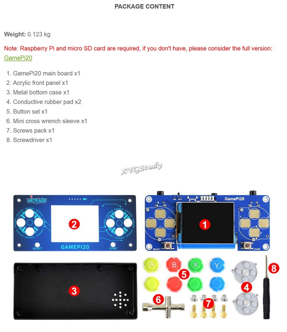 GamePi20 Accessories Add-ons Handheld Game Console Kit Raspberry Pi Classic Portable Retro Video Gaming Console 2.0 inch 320x240 IPS Screen Display Monitor for Pi Zero / Zero W / Zero WH @XYGStudy