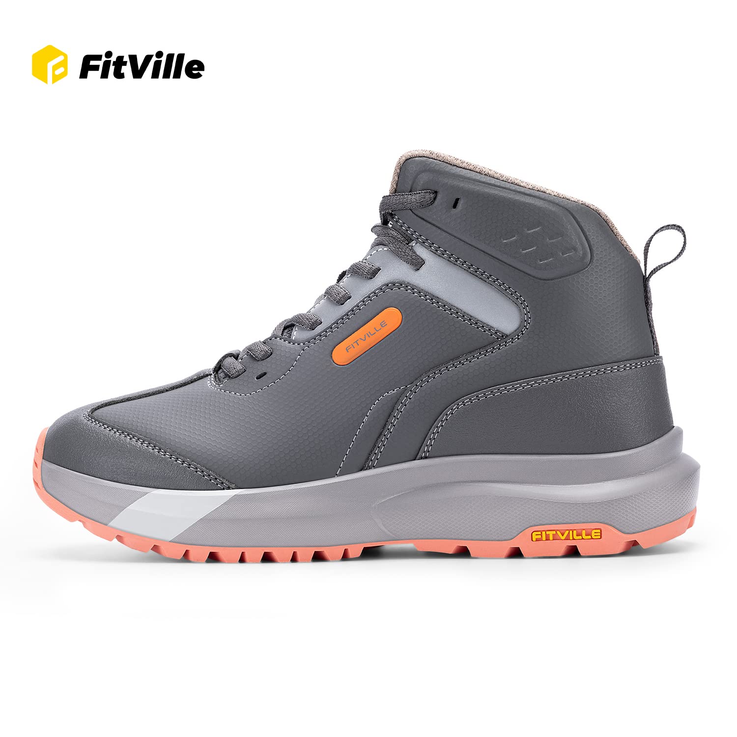 FitVille Extra Wide Womens Hiking Boots High Top Outdoor Waterproof Trekking Work Boots Soft Toe with Arch Support-Rugged Core(Grey, 9 X-Wide)