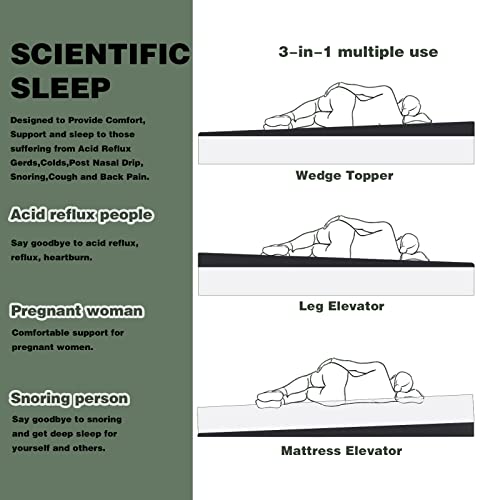 MeMoreCool 3 in 1 Bed Wedge Mattress Topper or Under Bed, 7 Inch Incline Mattress Elevator Base with Washable Knitted Cover, Ideal Wedge Mattress for Acid Reflux/Back Pain/Snoring, Grey, Queen