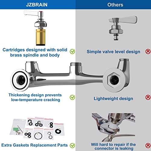 JZBRAIN Commercial Faucet with Sprayer 21" Height Wall Mount Kitchen Sink Faucet Add On Faucet 8" Swing Spout Pre-Rinse Sprayer 8 inch Center for 1 or 2 Compartment Sink