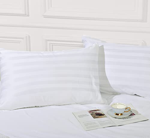 Pillow Cases Standard Size, 100% Egyptian Cotton Pillow Protectors with Zipper, 400 Thread Count Sateen Weave White Pillowcases Standard Size Set of 2, Premium Quality Pillow Covers for Home/Hotel